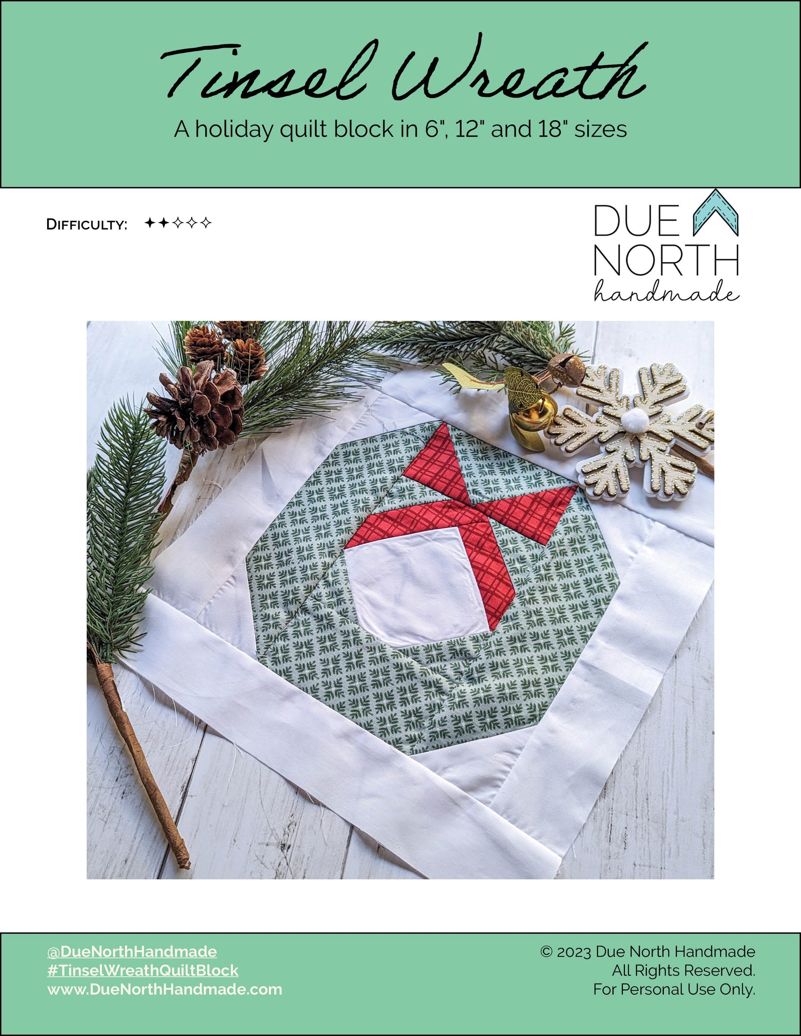 Tinsel Wreath Quilt Block pattern – DueNorthHandmade