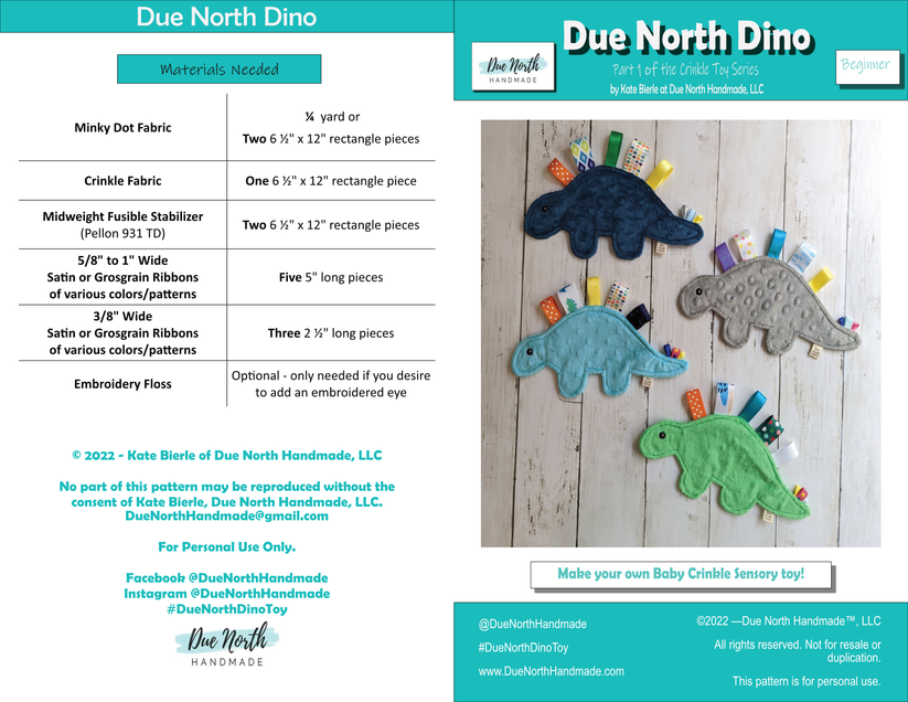 Due North Dino Toy Pattern - pdf – DueNorthHandmade